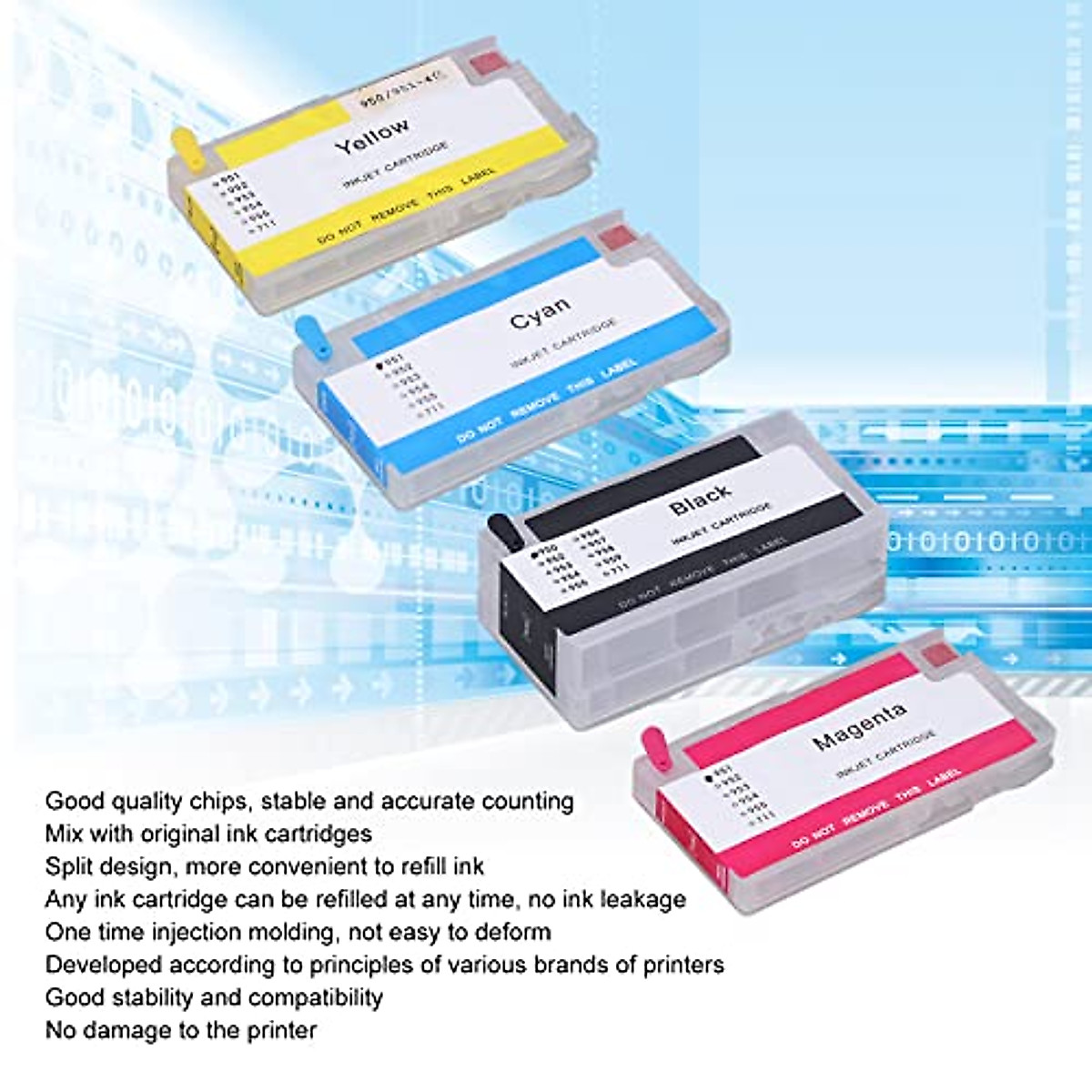 Walfront 4Pcs Ink Cartridge Printer Ink Cartridge for Officejet Pro 251dw 276dw 8100 8600 8610 8620 8630 8640 8650 Printers