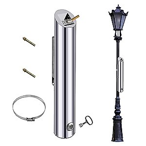 AIWFL 3.15x18.9 in Wall Mounted Large Trash Bin Outdoor/Indoor Trash Cans Holder Waste Containers Ash Bin w/Key (Silver)