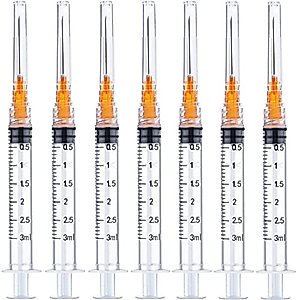 50 Pack - 3ml 25Ga Plastic Dispensing Syringe Tool, Industrial and Scientific Lab Consumables for Refilling, Measuring Liquids, Experiments Research