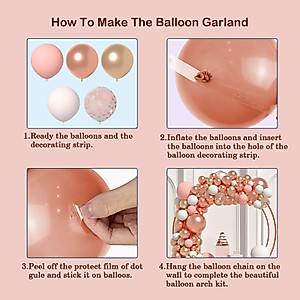 ZFUNBO Rose Gold Balloon Garland Arch Kit, 124pcs Rose Gold Birthday Decorations for Girl with Rose Gold Metallic Pink White Balloons Garland for Bridal Shower Birthday Party Decorations
