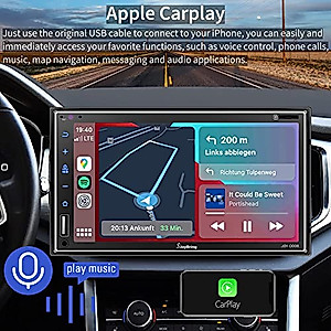 Double Din Car Stereo Compatible with Apple Carplay, 7 Inch Full HD Capacitive Touchscreen - Bluetooth, Mirror Link, Backup Camera, Steering Wheel, Subwoofer, USB/SD Port, A/V Input, FM/AM Car Radio