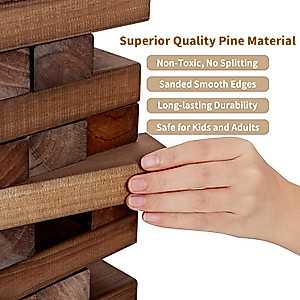 ApudArmis Giant Tumble Tower (Stack from 2Ft to Over 4.2Ft), 54 PCS Pine Wooden Stacking Timber Game with 1 Dice Set - Classic Block Giant Outdoor Game for Teens Adults Family(Brown)