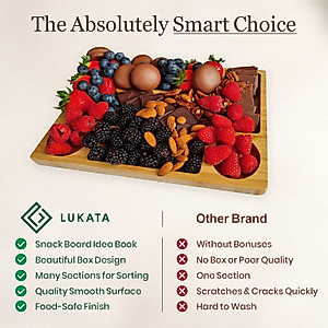 Lukata Grazing Board - Small Charcuterie Board for Snacks Cheese & Appetizers - Durable Bamboo Serving Platter for 2-3 People Parties Guests Picnics - 12.6''x 8.7''x 0.8''