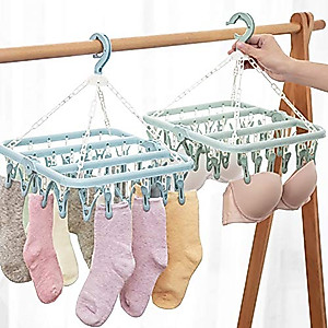 Entatial Underwear Hanger, Laundry Hanger, with 32 Clips Saving Space Laundry Hanger for Baby Clothes Socks(Blue)