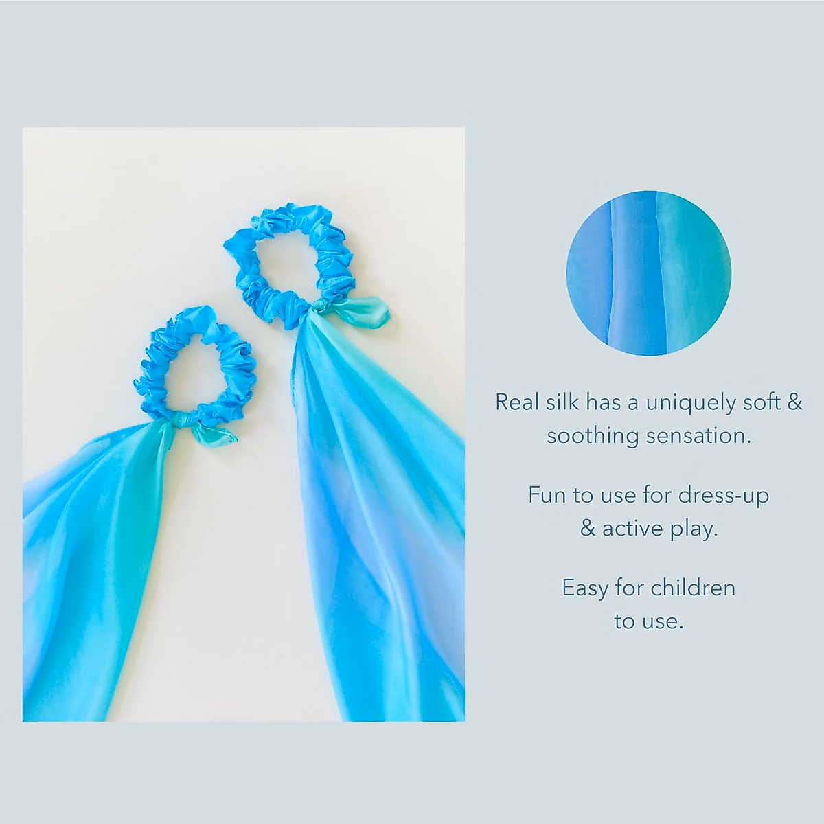 Sarah's Silks Wrist Streamers | 100% Silk Montessori and Waldorf Toys | Rhythm Ribbons for Dance, Imaginative, and Pretend Play | Includes 2 Pieces (Sea)