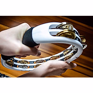 Meinl Percussion Traditional Tambourine, Handheld Half-Moon Shape with Synthetic Frame — NOT Made in China — Double Row Dual Alloy Jingles, 2-Year Warranty (TMT1M-WH)