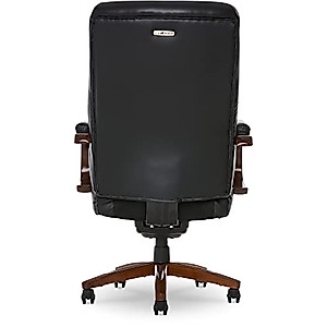 La-Z-Boy Edmonton Big and Tall Executive Office Chair with Comfort Core Cushions, Solid Wood Arms and Base, Waterfall Seat Edge, Bonded Leather, Big & Tall, Black