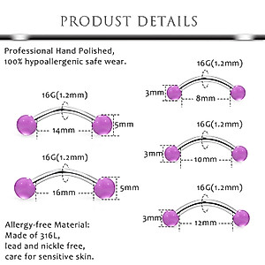 Hoeudjo 60PCS Vorious Sizes Snake Eyes Tongue Ring 16G Surgical Steel Snake Bite Piercing Jewelry Curved Barbell Eyebrow Rings Rook Daith Earrings for Women Men