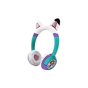 eKids Gabbys Dollhouse Kids Bluetooth Headphones, Wireless Headphones with Microphone Includes Aux Cord, Volume Reduced Kids Foldable Headphones for School, Home, or Travel