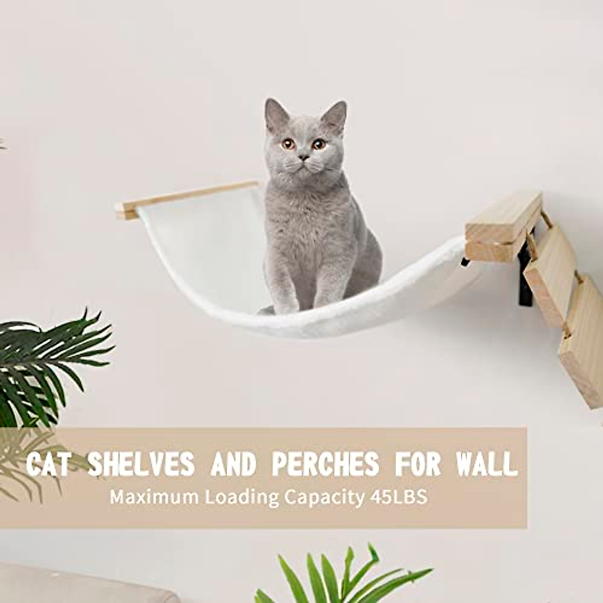 KOOPRO Cat Wall Shelves Furniture Bed, Cat Perch Wooden Cat Steps Climbing Bridge Wall Mounted Solid Wood Cat Tree for Indoor Large Cats Kittens for Sleeping, Playing, Climbing, Lounging