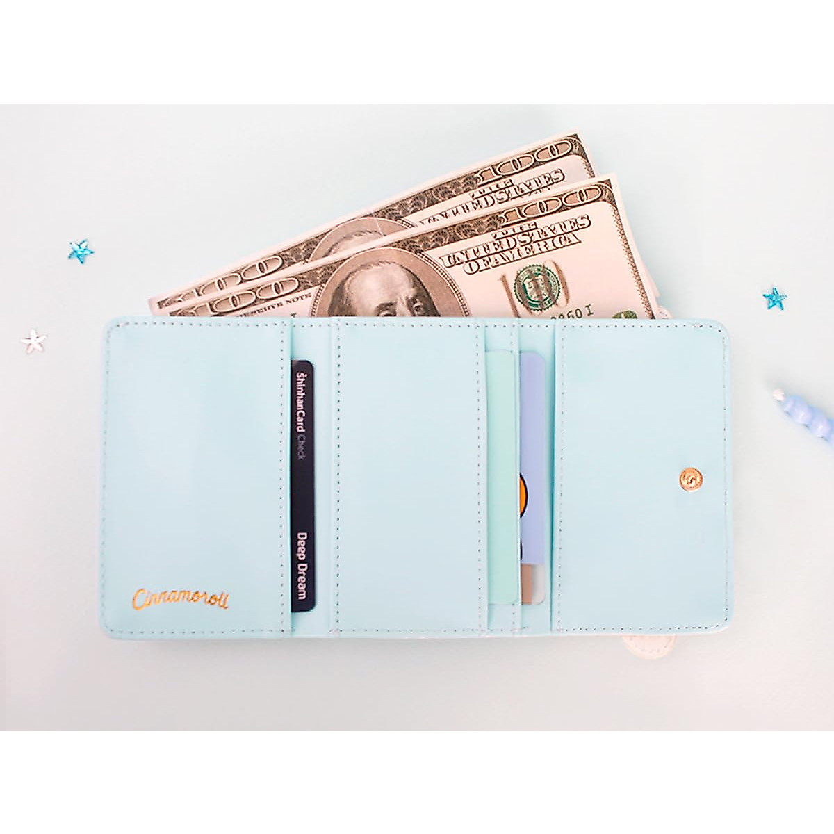 FLYBOT Cinnamoroll Wallet Adorable White Puppy Curly Ear Japanese Character Trifold Slim Cartoon Snap Zipper Closure Card Holder Vegan Leather for Girls Women, Officially Designed