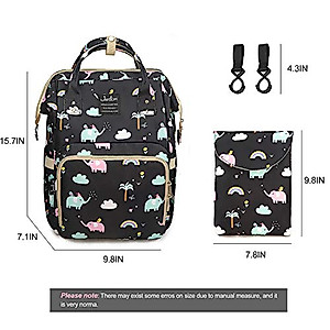 Junlion Diaper Bag, Waterproof Diaper Backpack Baby Nappy Bags with Hooks + Independent Dirty Diaper Pouch Elephant