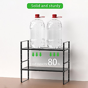 SOFRON Expandable Cabinet Storage Shelf Stackable Organizer Rack for Kitchen Bathroom Pantry Spice Cupboard Coffee Countertop Home Office Desk Heavy Duty Nonslip Black Small 1 PACK