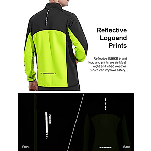 INBIKE Cycling Jackets for men Running Biking Jacket Windbreaker Thermal Windproof Reflective Cold Weather Black Green Large