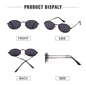 GIFIORE Oval Sunglasses Vintage Retro 90s Sunglasses Trendy Designer Glasses for Women Men (Black Frame Grey Lens)