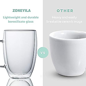 ZONEYILA Double Wall Glass Coffee Mugs Set with Handle, 8oz Tea Cups, Clear Glass Drinkware for Espresso, Cappuccino, Latte, Hot Beverages[4-Pack,8 Ounce]