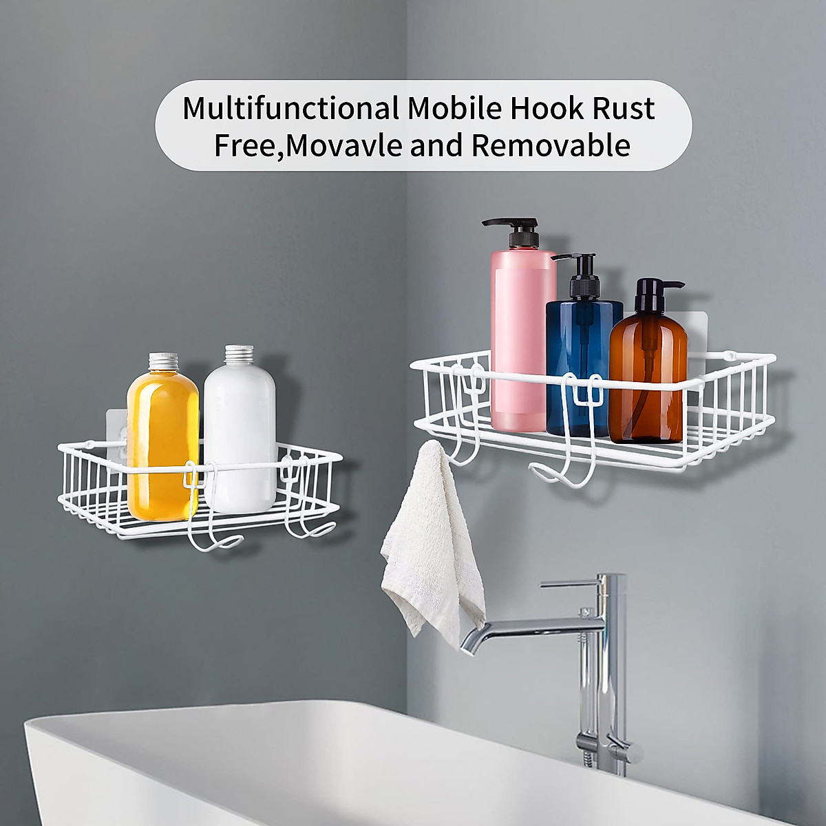 TONLEA Shower Shelves for Inside Shower,2 Pack Shower Caddy Suction Cup,Adhesive Shower Caddy with Large Capacity,Bathroom Shower Organizer Durable,Shower Storage Rack Basket Organization(White)