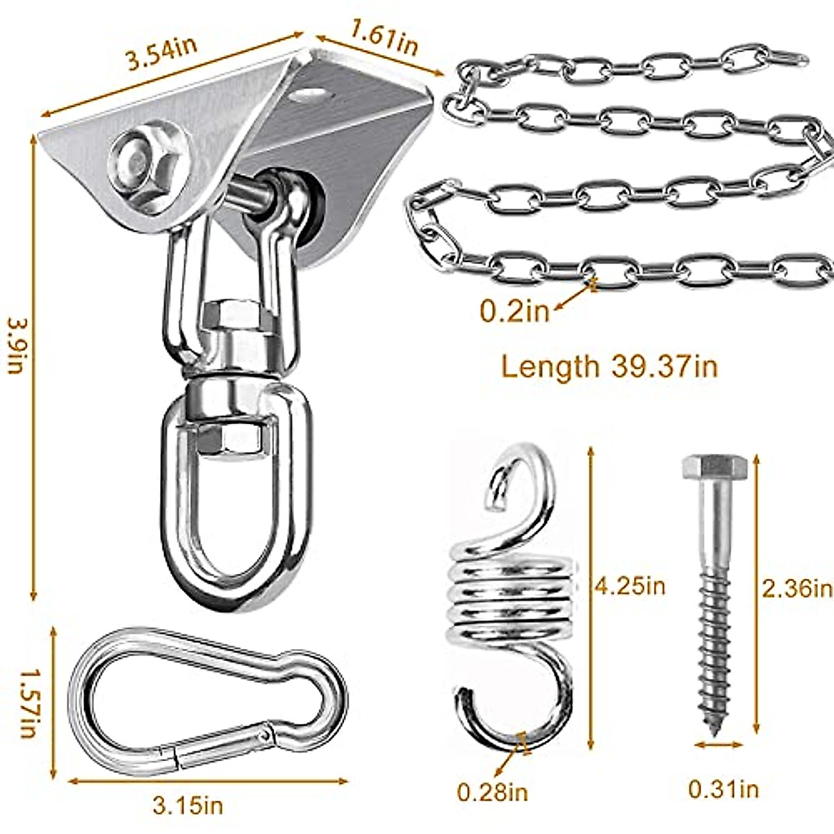 weiatas Hammock Chair Hanging Hardware Kit with Chain and Spring, Heavy Duty Porch Swing Hanger, 360 Swivel Ceiling Hooks for Punching Bag,Gym (Screw)