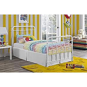 DHP Beaumont Iron Metal Platform Bed with Transitional Design Headboard and Footboard, Adustable Base Height for Underbed Storage, No Box Spring Needed, Queen, White