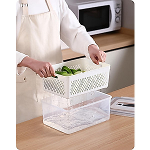 Large Produce Saver with Removable Colander and Handle, Vegetable Storage Keeper Airtight Leakproof Keep Fresh Longer Lettuce Containers BPA-FREE Big Size Veggies Banana Fruit Preserver 14 Cup/3.3L