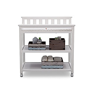 Delta Children Flat Top Changing Table with Wheels and Changing Pad - Greenguard Gold Certified, Bianca White