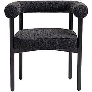 Meridian Furniture Hyatt Collection Mid-Century Modern Dining Chair, Solid Wood Finish, Rich Boucle Fabric, 26.5" W x 22" D x 28" H, Black