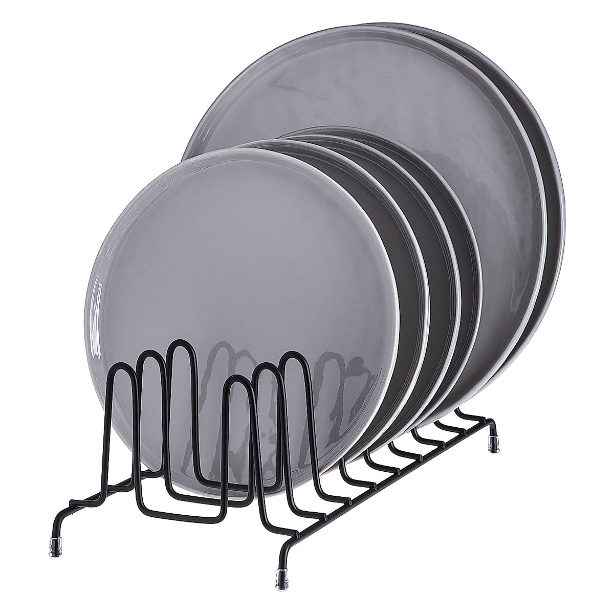 SIMPLEMADE Kitchen Dish Rack Organizer - 2 Wire Metal Cabinet Organizers and Storage Rack for Plates, Dishes, Pots, Pot Lids, Pan Lids, Container Lids - Shelf, Counter & Pantry Organization (Black)