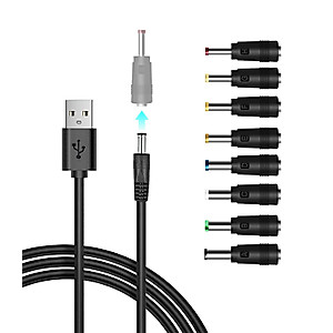 5V DC Power Cable, USB to DC 5.5x2.1mm Plug Charging Cord with 8 Connectors Adapters fit for Speaker, Router, LED Light, Moon Lamp and More 5Volt 3Amp Electronics