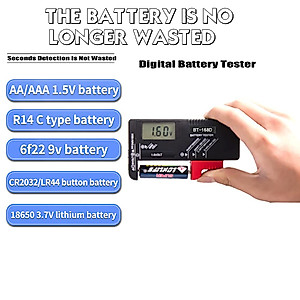 AMZQWE Battery Testers,Universal Digital Battery Tester for AAA,AA,C,D,9V,1.5V,3.7V Small Button Cell,Battery Tester Volt Checker for All Household Batteries, Black