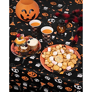 Colemoly Halloween Table Cloth 5 Pack 54in x108in Plastic Table Cover, Bat & Pumpkin Rectangle Disposable Tablecloth, Black Table Cloths for Parties Decoration