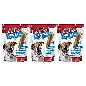 Purina Alpo Dental Chews 10 Count (Pack of 3) Small/Medium Daily Dental Dog Snacks