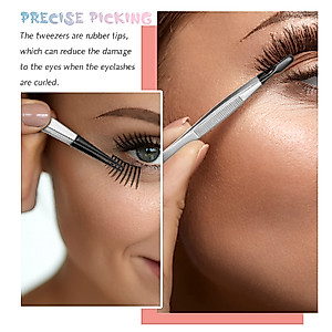 Honoson 3 Pieces Tweezers with Rubber Tips PVC Coated Set Rubber Straight Flat Tip Long Bent Tweezers for Crafts Stamps Beads Jewelry Tools(Black)