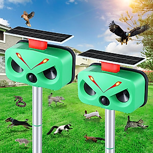 2 Pack Ultrasonic Cat Repellent Outdoor, Solar USB Powered Animal Repeller Ultrasonic Deer Deterrent Devices with Motion Sensor Waterproof Pest Deterrent for Dog Skunk Squirrel Raccoon Coyote Rabbit