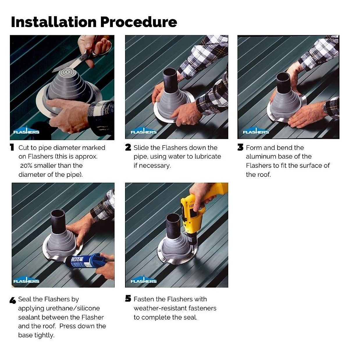 Flashers #3 White EPDM Flexible Roof Jack Pipe Boot Metal Roofing Pipe Flashing (Pipe OD 1/4" to 5")