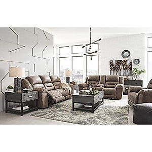 Signature Design by Ashley Stoneland Faux Leather Power Reclining Sofa, Light Brown