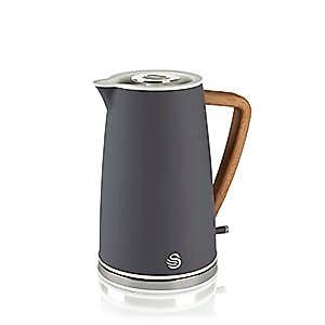 Swan Nordic Rapid Boil Jug Kettle, Wood Effect Handle, Soft Touch Housing and Matte Finish, 1.7 Litre, Slate Grey (SK14610GRYN)