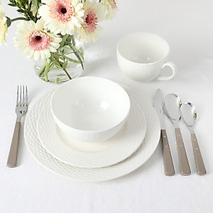 Martha Stewart Maepoole Porcelain Embossed Dinnerware Set White, Service for 4 (16pcs)