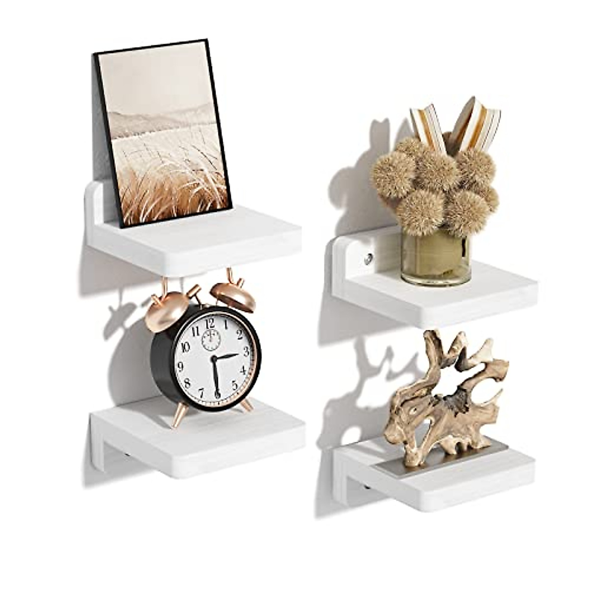 SRIWATANA U-Shape Shelves Wall Mounted Set of 3 and Small Floating Shelves Set of 4