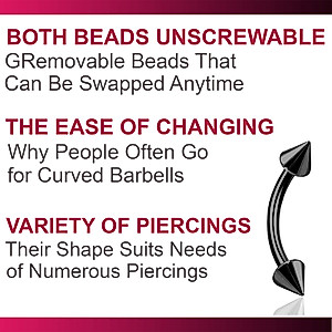 bodyjewellery 2pcs 16g 8mm Curve Barbell Black Titanium Conch Cartilage Bar Stud Eyebrow Tragus Earrings Lip Helix Rook Ring B2QCI