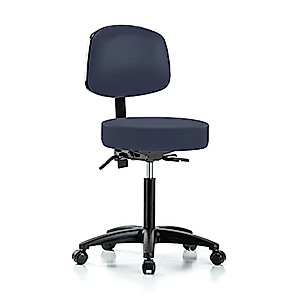 Perch Walter Rolling Height Adjustable Doctor's Stool with Back for Carpet or Linoleum | Workbench Height | 300-Pound Weight Capacity | (Imperial Blue Vinyl)