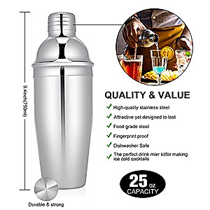 Cocktail Shaker Set, 23-Piece Stainless Steel Bartender Kit with Acrylic Stand & Cocktail Recipes Booklet, Professional Bar Tools for Drink Mixing, Home, Bar, Party (Include 4 Whiskey Stones)