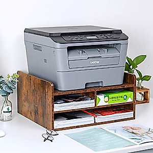 PAG 3 Tier Desktop Printer Stand with Storage, Paper Storage Holder Rack for Desk, Wooden Printer Organization for Home/Office, Antique Brown