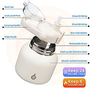 BJPKPK Insulated Water Bottles with Straw, 27 oz Cute Water Bottles with Handle, BPA Free Stainless Steel Metal Water Bottles, Easy Carry Thermos Water Bottle for Men & Women, White