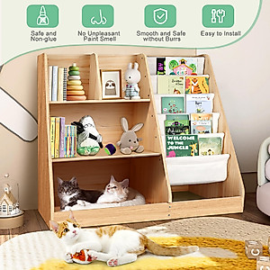 3 Tier Wooden Bookshelf for Kids: Five Layer Sling Children Bookcase - Toddler Book Toy Organizer Cabinet Chest for Playroom Nursery Classroom Library