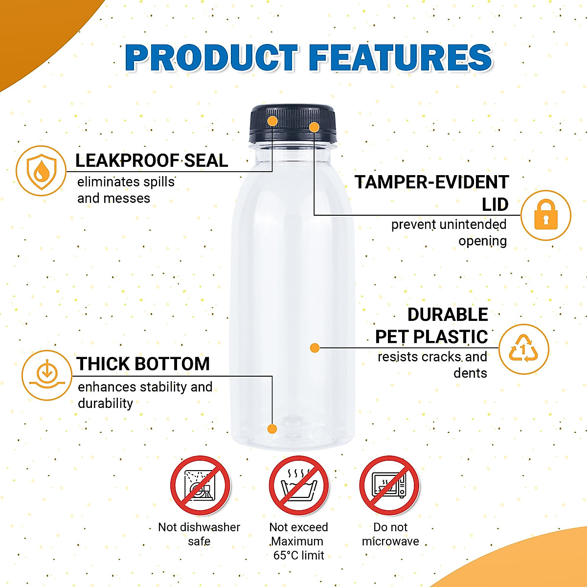 Holotap 42 Pcs 8 OZ Plastic Juice Bottles with Caps, Empty Clear Disposable Bulk Plastic Bottles with White Tamper Evident Caps Lids