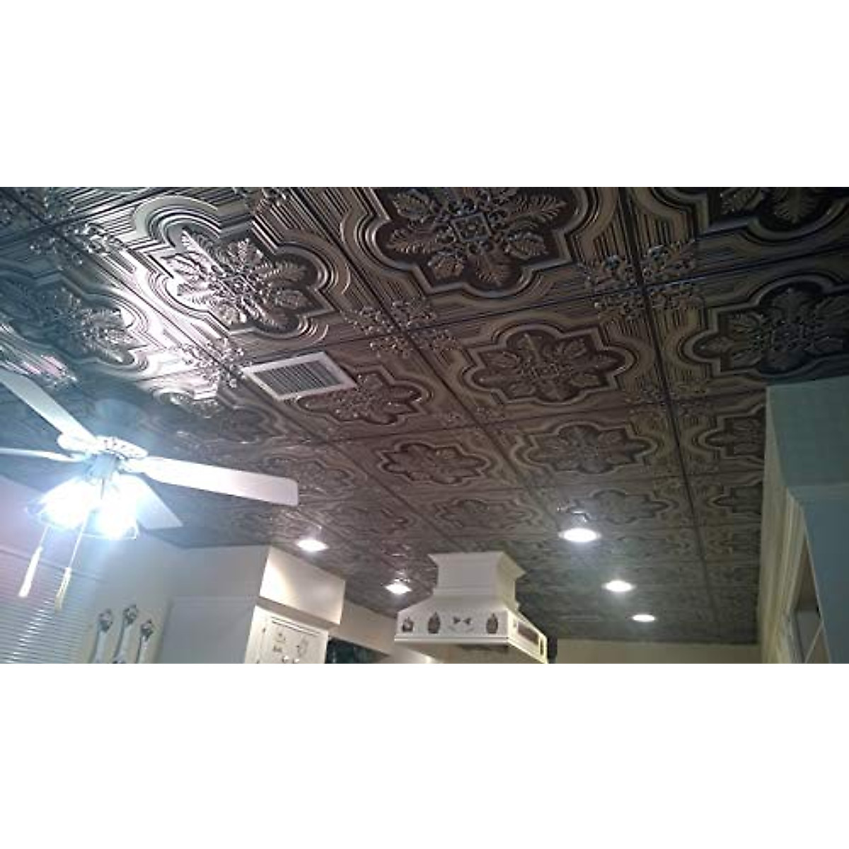 From Plain To Beautiful In Hours 206 Large Snowflake PVC 2' x 2' Lay-in or Glue-up Ceiling Tile, Pack of 25, Antique Silver, 25 Piece