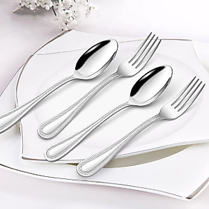 24PCS Forks and Spoons Silverware set, HaWare Stainless Steel Flatware with Pearled Edge for Home/Kitchen, Include 12 Dinner Forks(7.9 Inches) and 12 Dinner Spoons(7.9 Inches), Dishwasher Safe