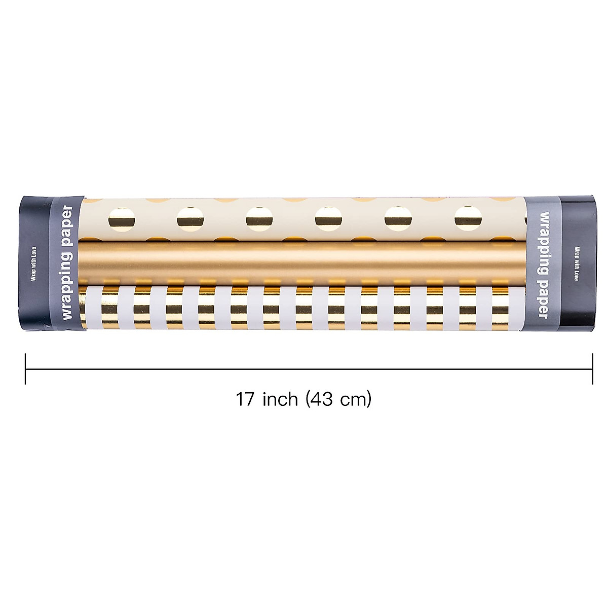 WRAPAHOLIC Gold Wrapping Paper Roll - Mini Roll - 3 Rolls - 17 Inch X 120 Inch Per Roll - Gold Foil Birthday Wrapping Paper for Wedding, Christmas, Party, Baby Shower