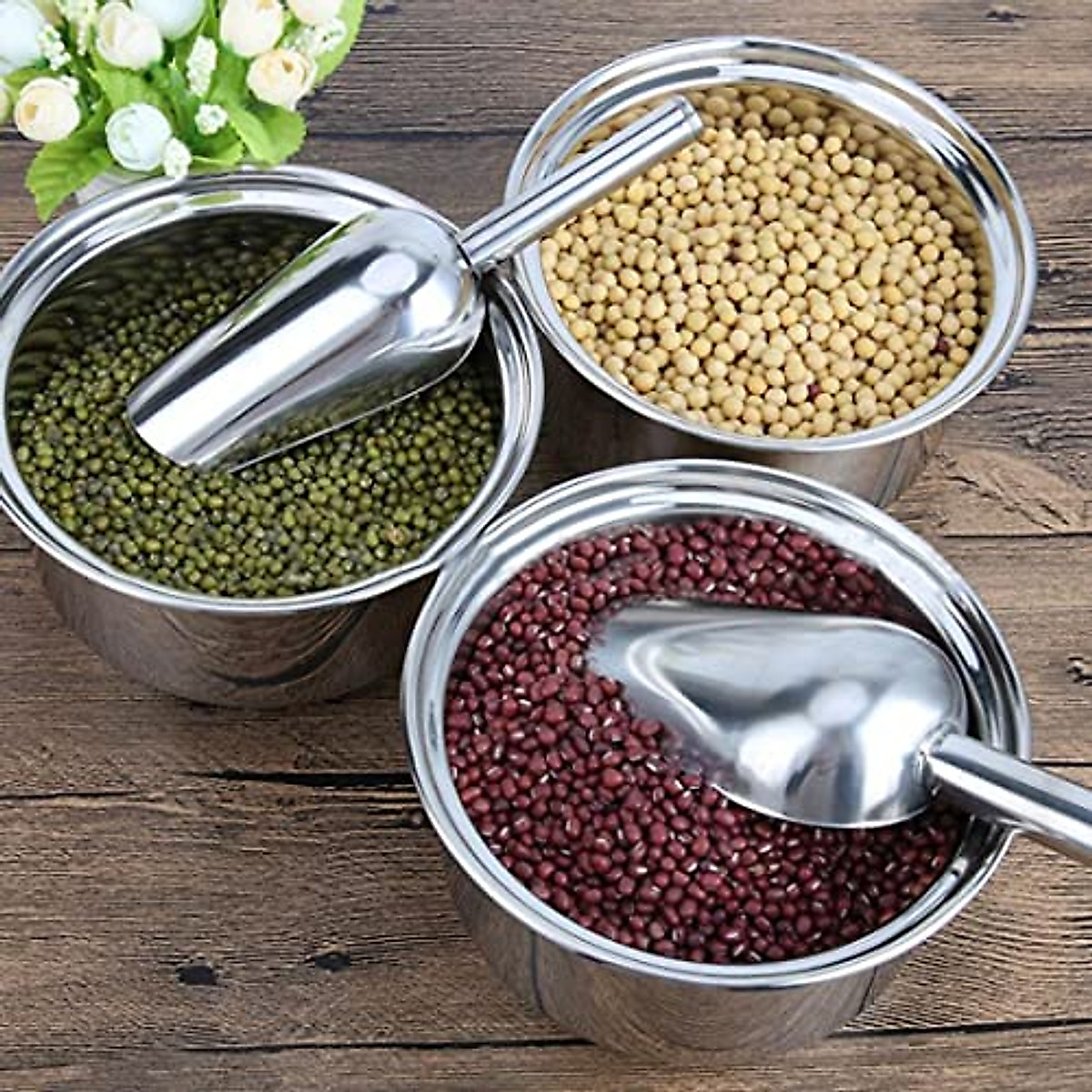 Stainless Steel Ice Scoop, 3 Ounces Round Bottom Bar Ice Flour Utility Scoop 9.6 Inch Metal Food Scoop Small Metal Food Candy Scoop for Kitchen Bar Party Wedding for Ice Cubes Beans Dog Food