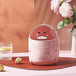 YISTOS 0.73 Gal Mini Desktop Trash Can with Lid, Cute Little Dinosaur Countertop Garbage Bin, Plastic Tiny Tabletop Wastebasket for Office/Kitchen/Coffee Table Room Decoration - Pink